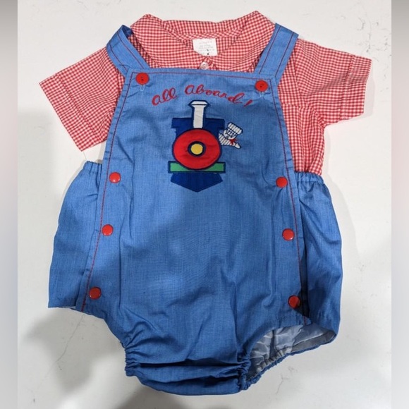 Matching Sets | Vintage 2 Pc All Aboard Train Infant Boy Outfit ...